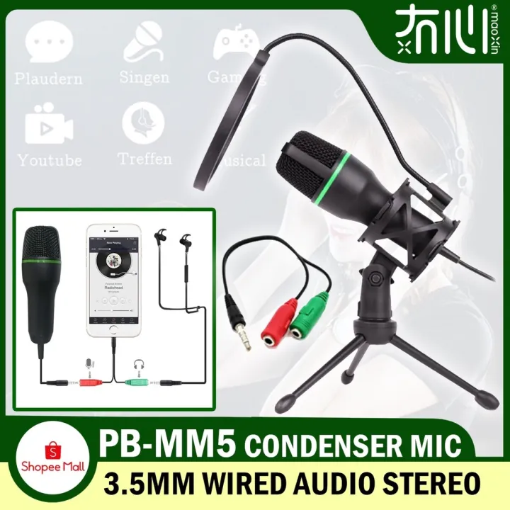 HOT SALE! 3.5mm Audio Wired Stereo Microphone PB-MM5 Studio Recording Capacitor Condenser Mic ...