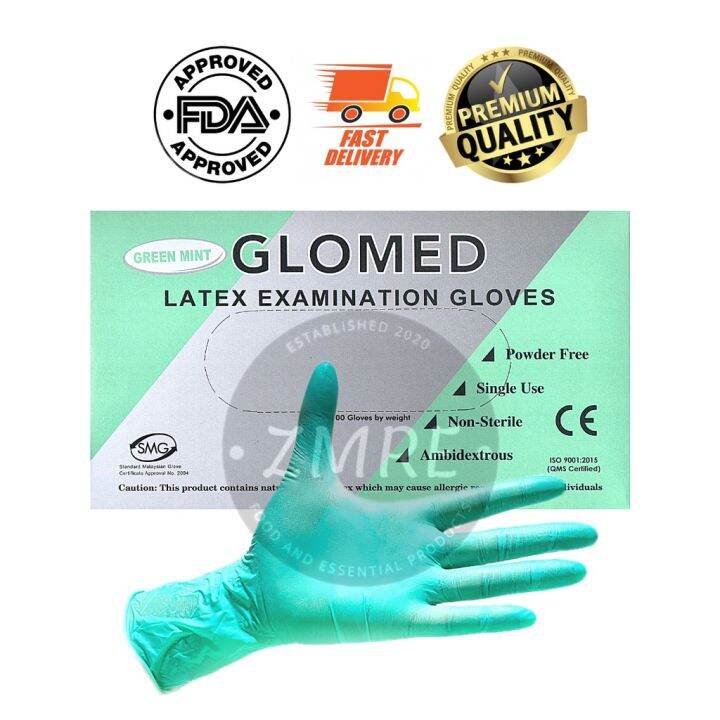 Glomed Mint Green Latex Disposable Examination Gloves 100pcs XS/S/M/L/XL | Lazada PH