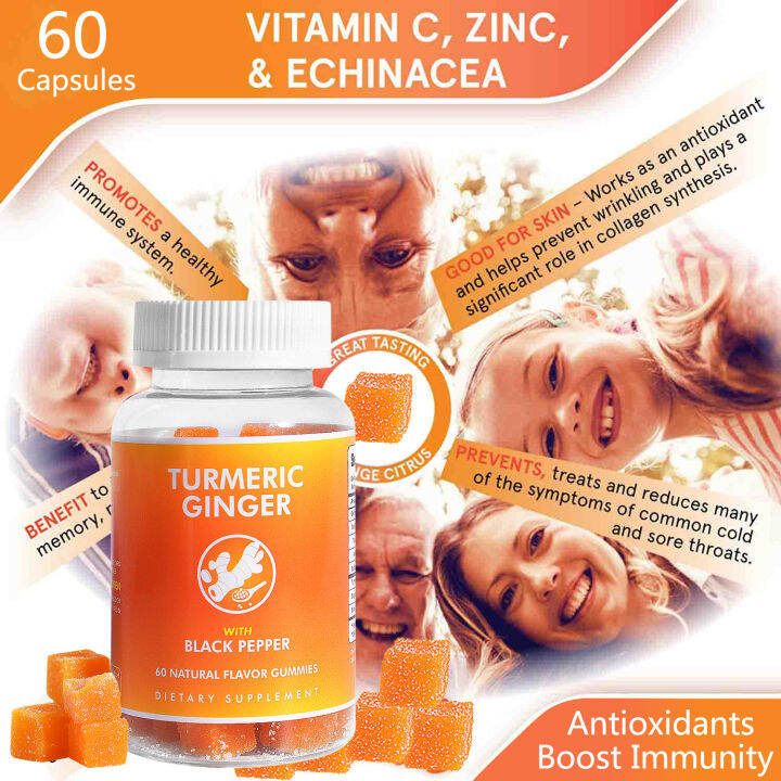 Organic Turmeric Ginger Gummy 60 Capsules Turmeric Powder Original ...