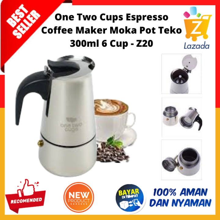 One Two Cups Espresso Coffee Maker Moka Pot Teko 300ml 6 Cup - Z20 / Teko Kopi / Penyajian Kopi ...