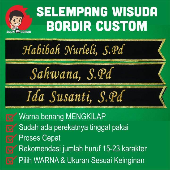 Selempang Wisuda Bordir Custom Nama Bahan Bludru Ukuran Dewasa dan Anak ...