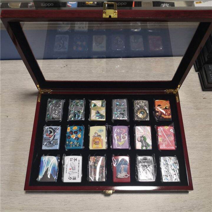 Zippo collection box storage display box glass wood lighter collection ...