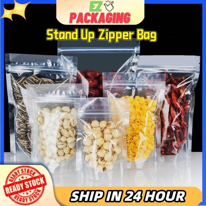 50pcs Transparent Zip Lock Clear Zipper Bag Food Pouch Snack Dry Fruit ...