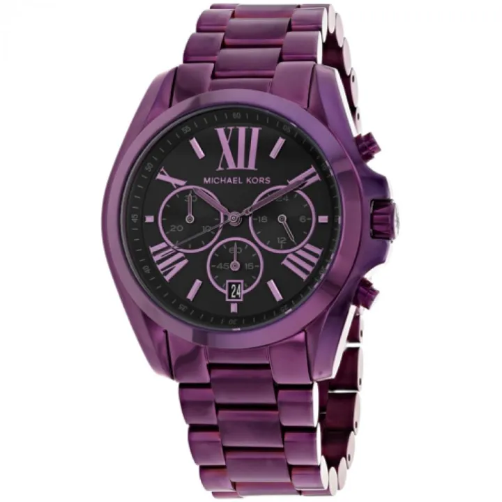 Michael Kors MK Bradshaw Chronograph Black Dial Plum Ladies Watch ...