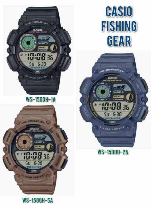 Casio Fishing Gear WS-1500H digital watch: 10-Year Battery, Fishing ...