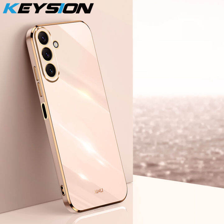 KEYSION Luxury Plating Case for Samsung M54 5G M14 F14 Silicone Square Shockproof Phone Cover ...