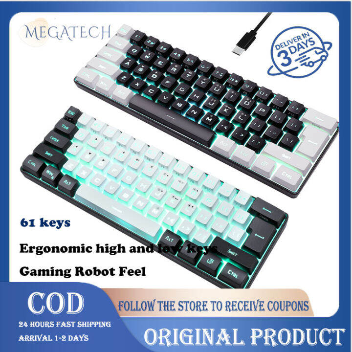 MegaTech Mechanical RGB Keyboard 61Key Removable Wired RGB USB Gaming Keyboard for Office PC ...