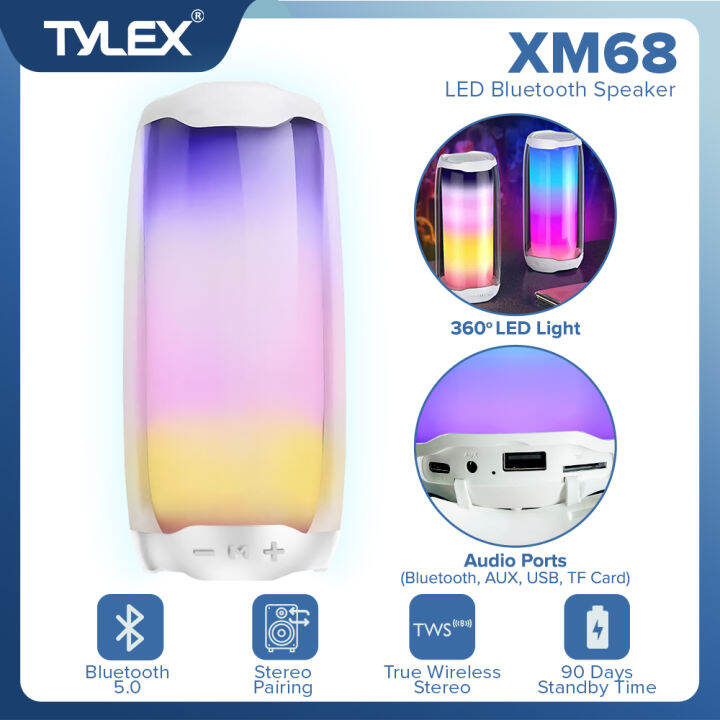 TYLEX XM68 Portable Bluetooth Speaker with LED Light AUX/USB/Bluetooth v5.0/MicroSD Support ...
