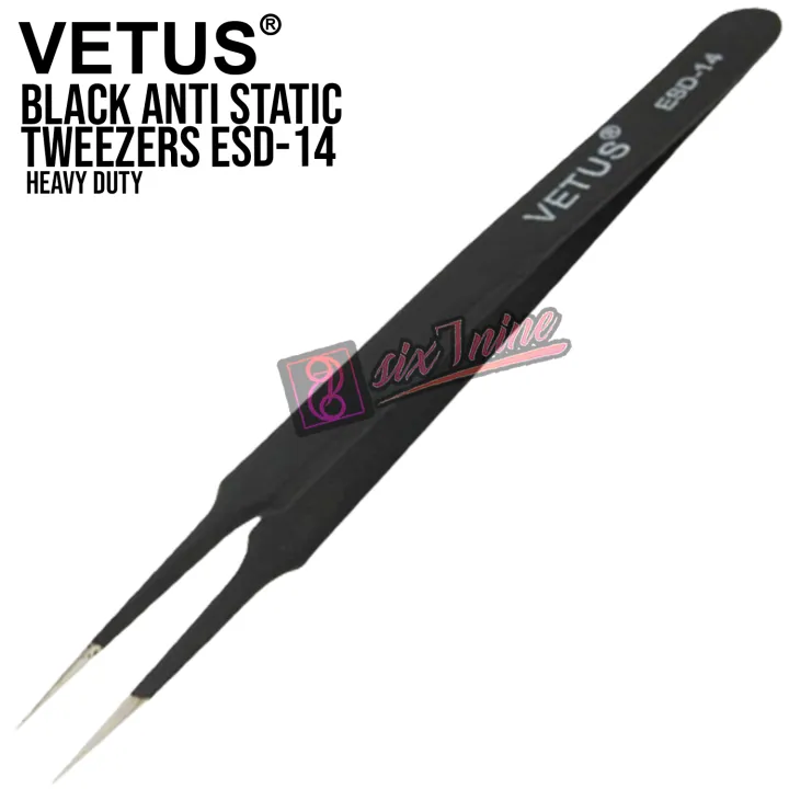 Original Vetus Black Anti-Static ESD-14 Tweezers Heavy Duty | Lazada PH