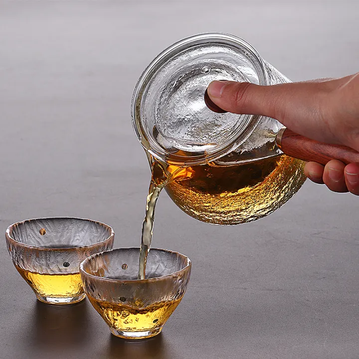Japanese-style conical tea maker with wooden handle, glass side handle ...