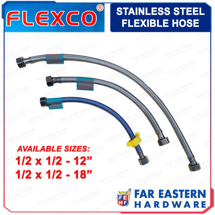 FLEXCO Flexible Hose w/ Nut for Lavatory Stainless Steel 1/2" x 1/2 ...