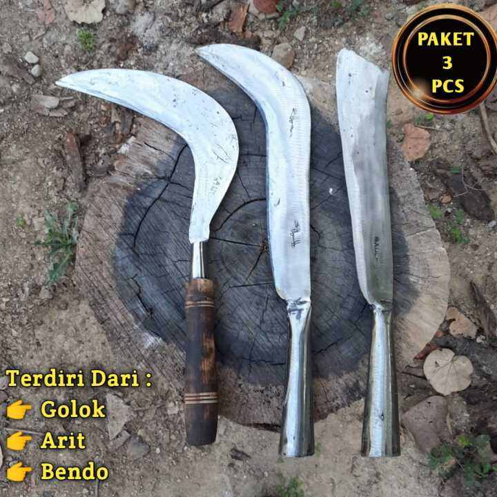 Paket 3 PCS Golok Bendo Arit - Golok Tebang Kayu Ranting Pohon - Bendo ...