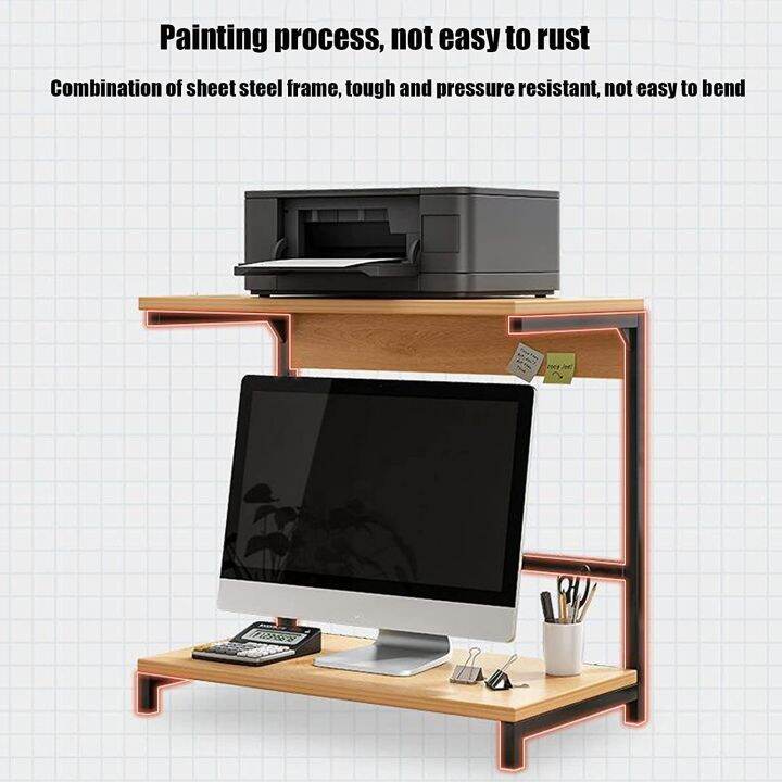 Ergonomic 2 Tier Wooden Computer Plus Rack Printer Storage Rack Display ...