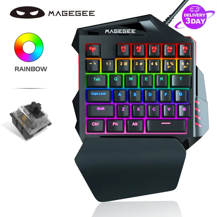 MageGee One Handed Mechanical Keyboard 35 Keys Rainbow Backlit Wired ...