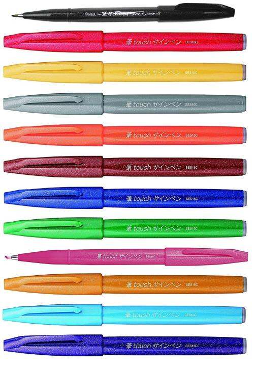 Pentel Sign Brush Marker Pens - Flexible Tip Assorted Colours - Pack 12 ...