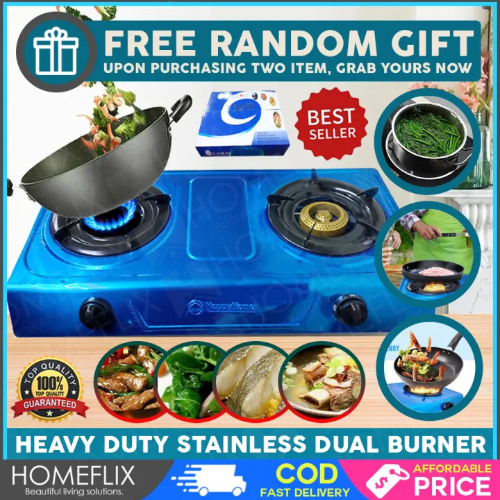 Homeflix Gas Stove Double burner, Stainless body,Heavy duty, Pangluto ...