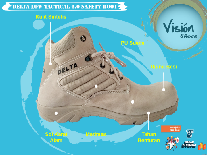 SEPATU BOOT SAFETY DELTA LOW TACTICAL 6.0 UJUNG BESI | Lazada Indonesia