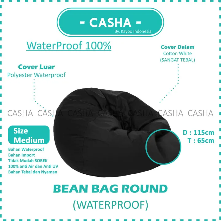 CASHA Round Bean Bag Medium Bahan WATERPROOF PLUS ISI - Bean Bag Murah - Bean Bag Dewasa - Sofa ...
