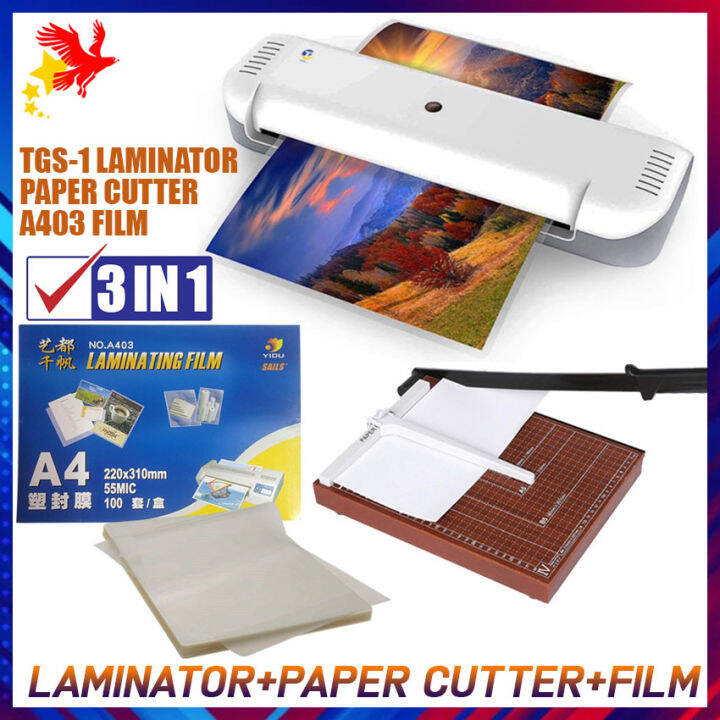 (BUNDLE 3IN1) Laminator Laminating Machine TGS-1/SL200 + Laminating Film A4 220x310mm 55mic (100 ...