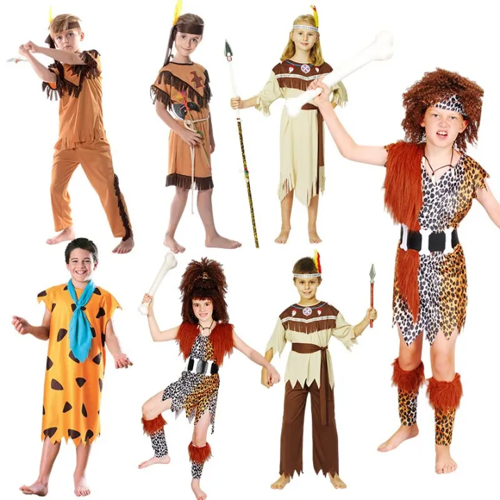 Halloween Kids Aboriginal Indian Primitive Man Party Cosplay Costume ...