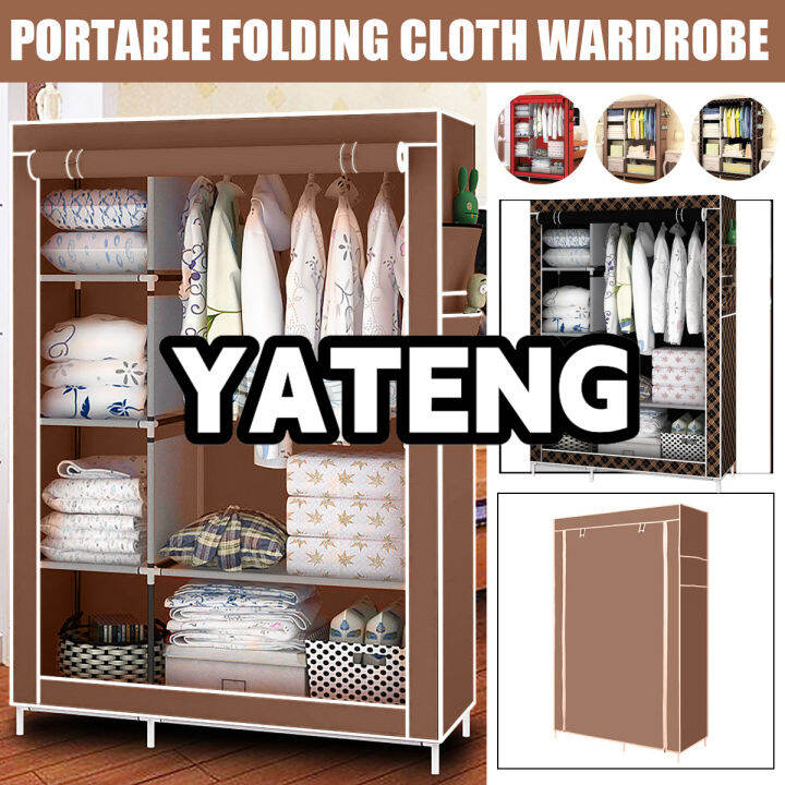 YATENG Metal Simple Storage Bedroom Wardrobe Closet Zipper Foldable Portable Modern Fabric ...