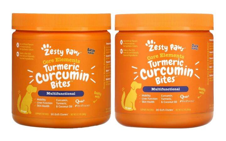 Zesty Paws, Turmeric Curcumin Bites for Dogs, All Ages, Bacon or Duck ...