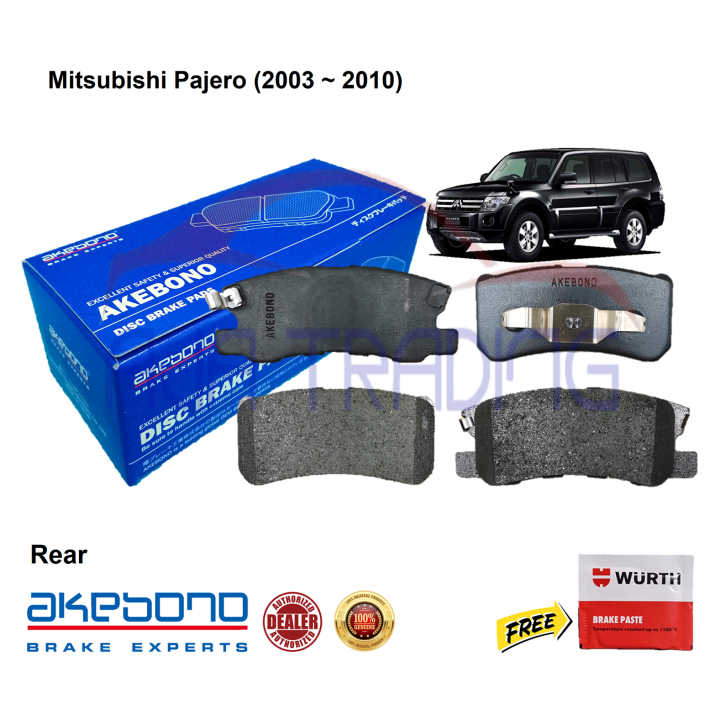 Genuine Akebono Rear Brake Pads for Mitsubishi Pajero (2003 ~ 2010) with free WURTH Brake Paste ...
