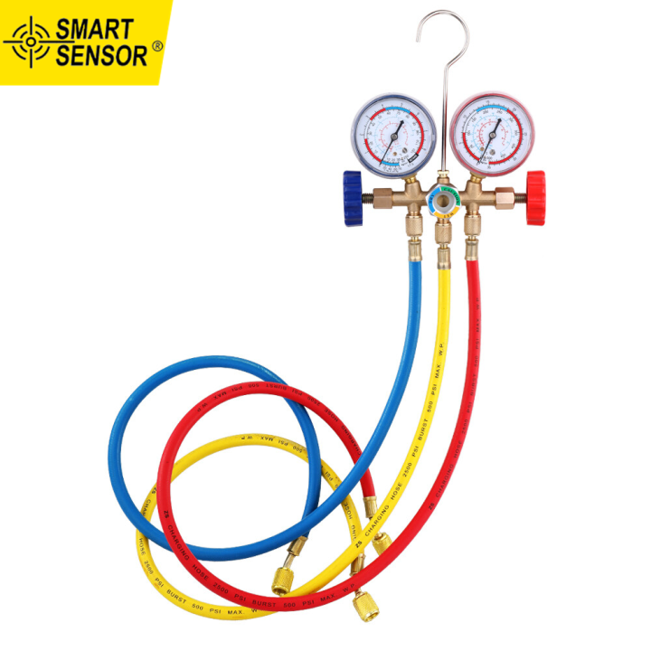 ชุดเกจแมนิโฟลด์สารทำความเย็นเซ็นเซอร์อัจฉริยะ,เครื่องมือเครื่องปรับอากาศพร้อมสายและตะขอสำหรับ ...