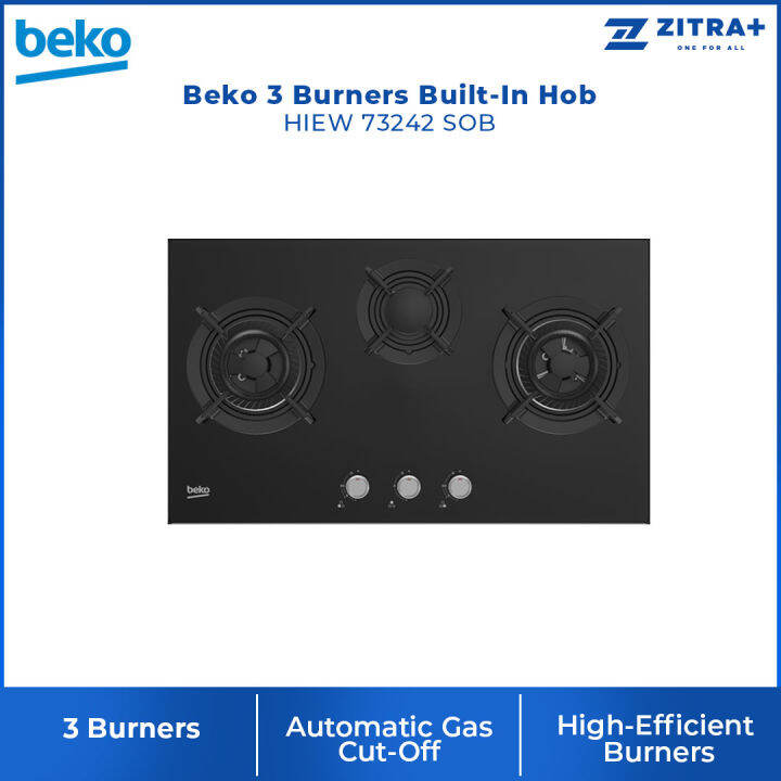 Beko 3 Burners Built-In Hob HIEW 73242 SOB | Automatic Gas Cut-off | Cast-iron Pan Support | 2 ...