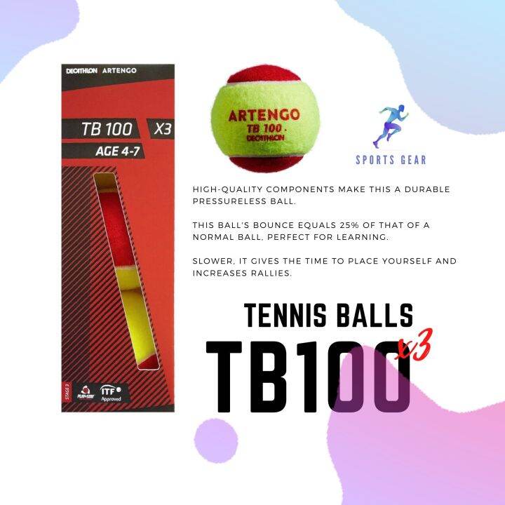 ARTENGO ลูกเทนนิส รุ่น TB100 แพ็ค 3 ลูก (สีแดง) ( Tennis Ball TB100*3 - Red ) ไม้เทนนิส Tennis ...