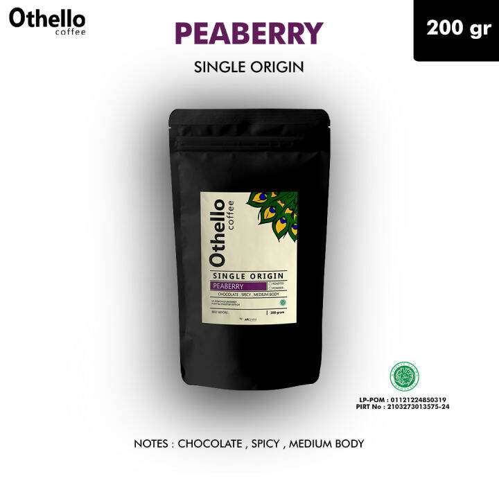 Othello Coffee Arabica SIngle Origin Peaberry 200gram Biji Kopi Giling ...
