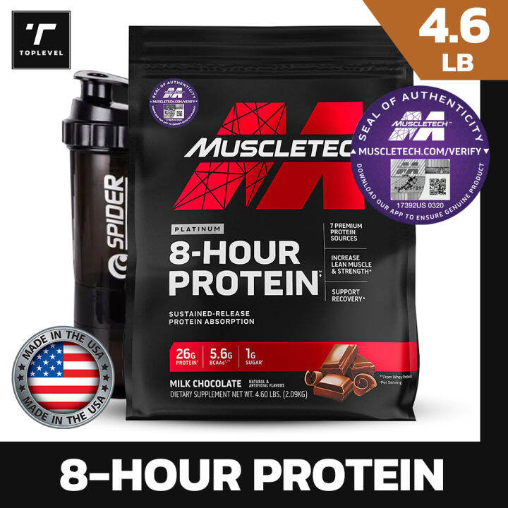 MUSCLETECH Platinum 8-HOUR Protein เวย์โปรตีน 4.58 Lbs. เสริมสร้าง ...