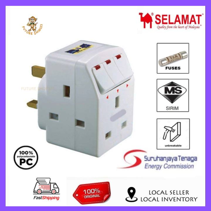 Selamat SA-32 (SIRIM) 3Way Multi-Adaptor With LED Switch & 13A Fuse 3 ...