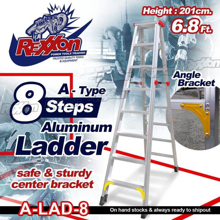 REXXON 8 Steps 6.8ft. A-Type Aluminum Ladder A-LAD-8 Rexxon Power Tools ...