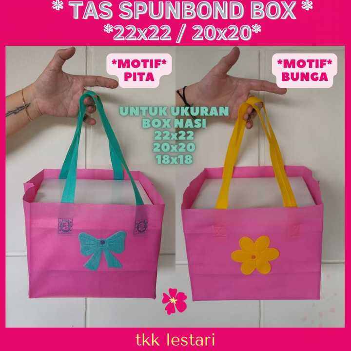 Tas Spunbond box ukuran 22x22 20x20 18x18 motif bunga dan pita / tas spunbond motif / tas box ...