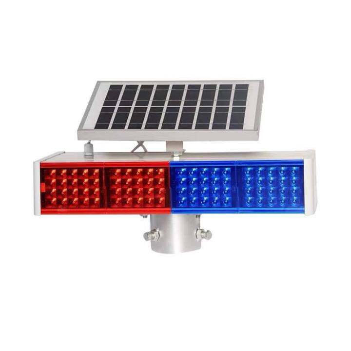 Solar Powered Blinker Four Lights Double Side Red Blue Warning Traffic ...