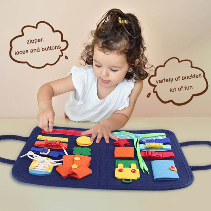 Montessori Busy Board Buckle 1-5 Years Old Zip Button Lace Up Tool Toy ...