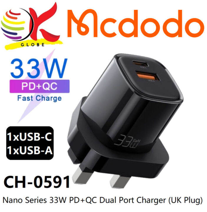 MCDODO CH059 NANO SERIES TYPE C + USB PORTS 33W PD GAN MINI FAST ...