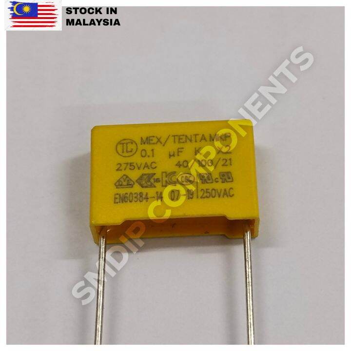 Tenta 0.1uF 275V, X2 AC Film Capacitor, 11 (H) x 5 (D) x 15mm (Lead Spacing) (104K) | Lazada