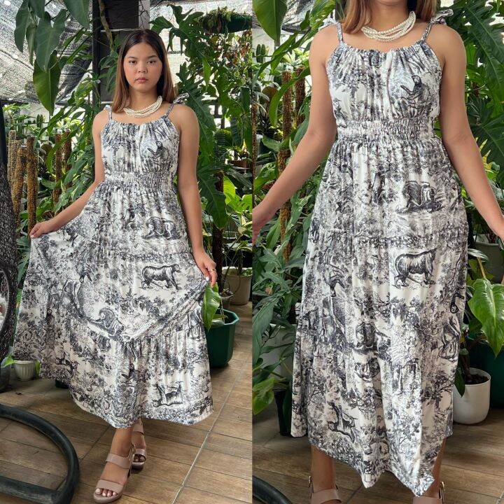 Alora Maxi Dress Ribbon Strap Smocked Dress Fits up to Large | Lazada PH