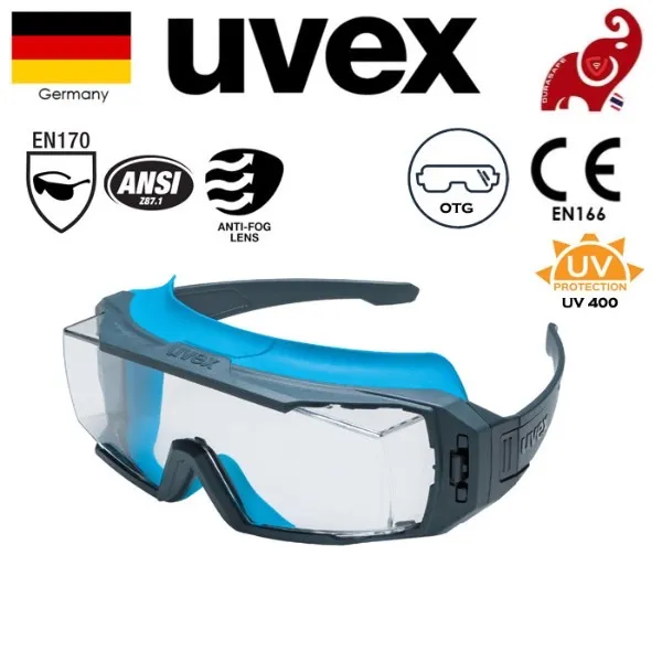 Uvex 9142100 Super OTG Guard CB Safety Spectacle Blue Frame Clear Supravision Excellence Len ...