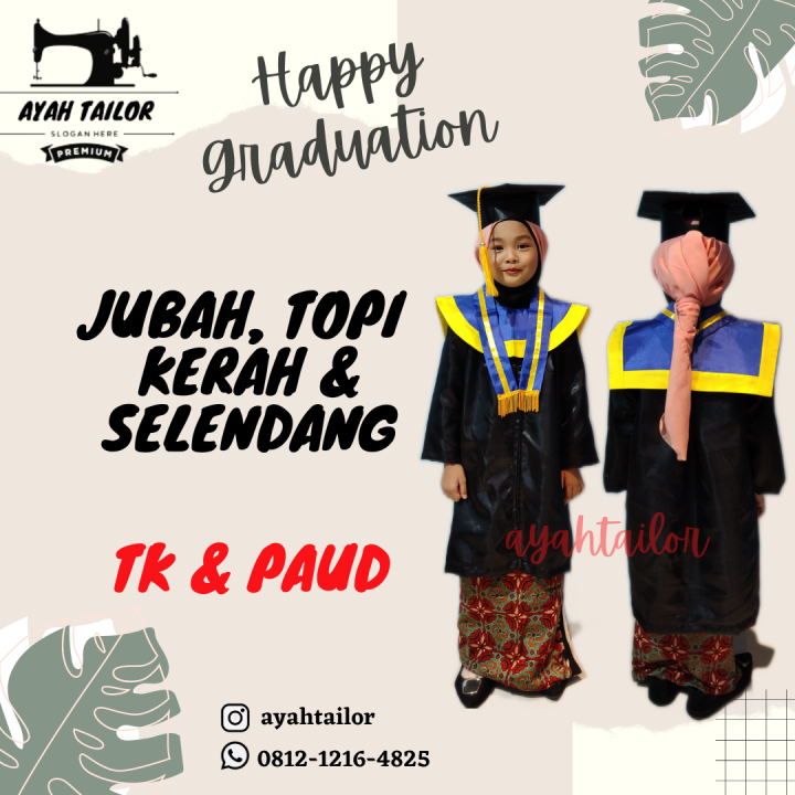 JUBAH WISUDA BAJU TOGA TK PAUD BIRU LIST KUNING | Lazada Indonesia