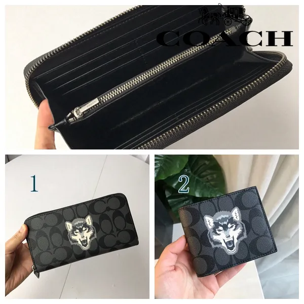 Coach กระเป๋าสตางค์ยาวผู้ชายแฟชั่นซิปกระเป๋าสตางค์สัตว์พิมพ์หนังช่อง ...