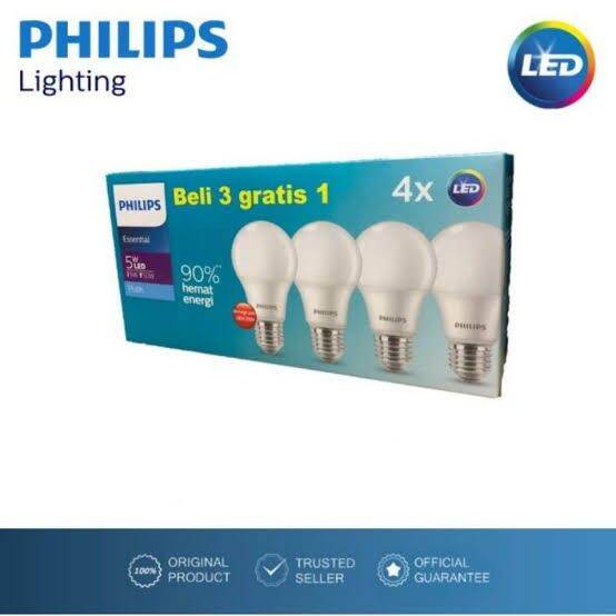ESSENTIAL Bohlam Philips Paket Beli 3 Gratis 1 Lampu Philips LED Bulb ...