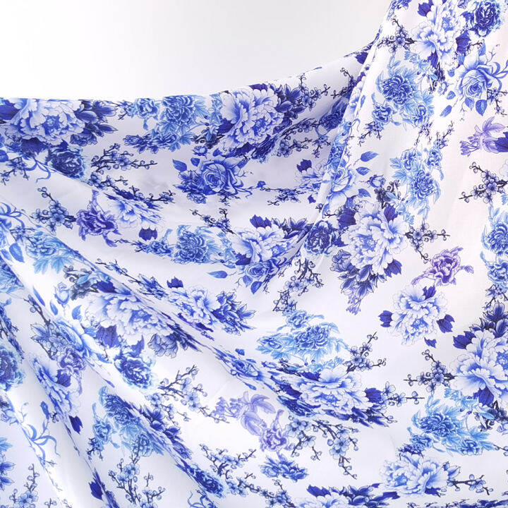 1 meter X 1.4 meter Chinese Blue White Flower Material Viscose Rayon ...