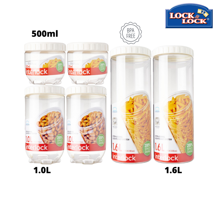 LocknLock 500ml*2+ 1.0L*2+ 1.6L*2 Stackable Interlock Food Container ...