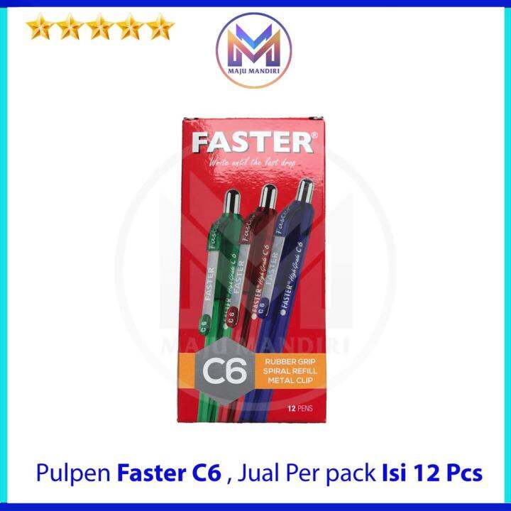 Pen Faster C6 Cetek / Pulpen Cetik / Ballpen Faster 0.5mm Hitam Biru ...