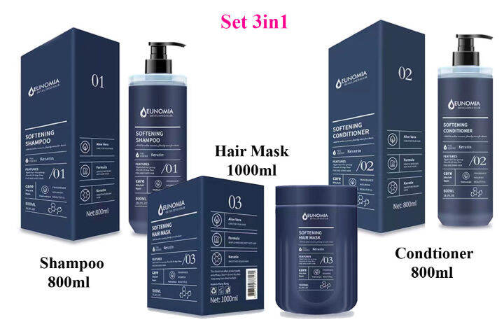 Get Silky Smooth Hair with Eunomia Luxurious 3in1 Shampoo 800ml, Conditioner 800ml & Hair Mask ...