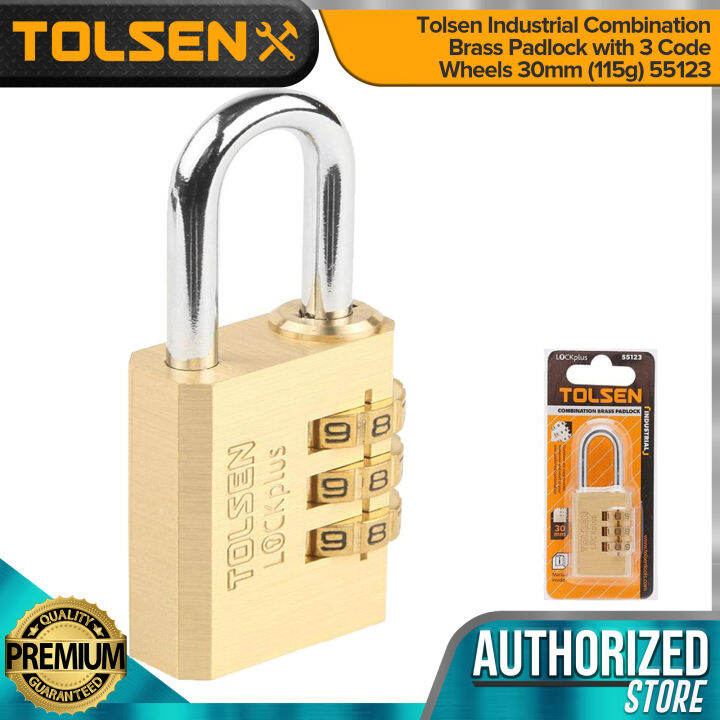 Tolsen Industrial Combination Brass Padlock with 3 Code Wheels 30mm ...