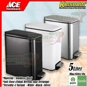 Tempat Sampah Injak 5 Ltr Stainless Slim Soft Close Krisbow Original ACE Dust Bin Pedal Bin Tong ...
